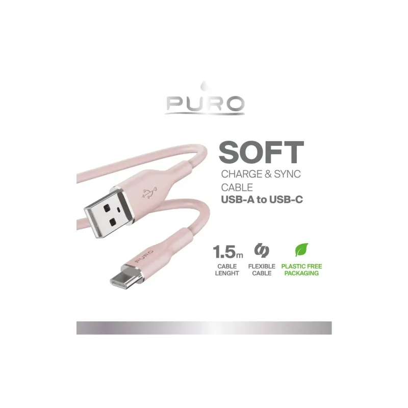 PURO Charging and synchronization cable SOFT from USB-A to USB-C 1,5m ...